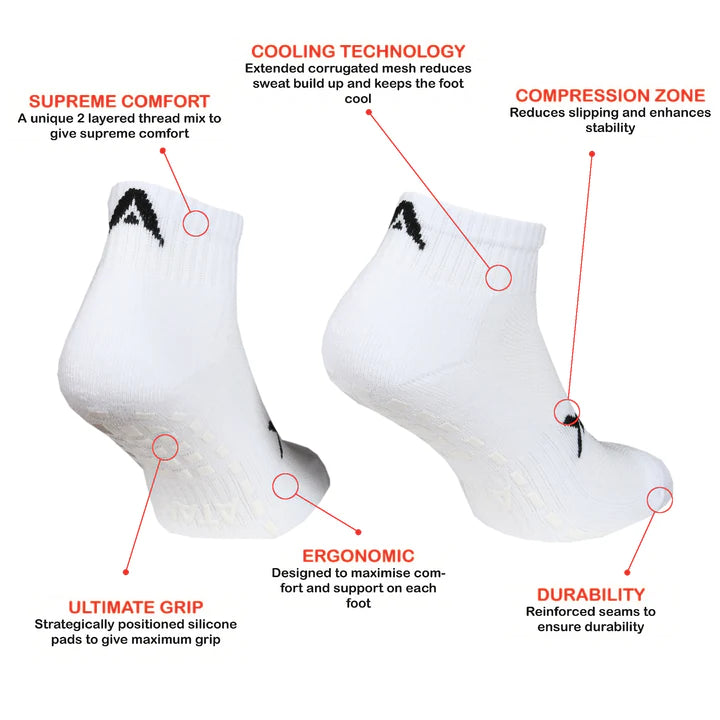 Atak Gripzlite Pro Quater Socks White - ideal for Netball – David O ...